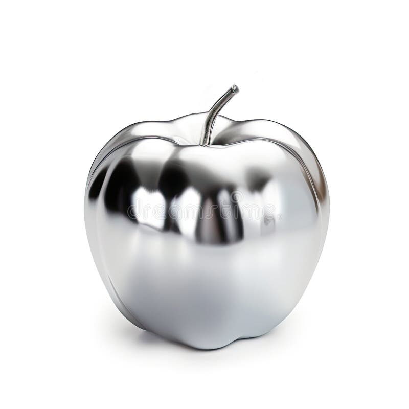 Silver Metallic Apple on White Background. Stock Photo - Image of foil ...