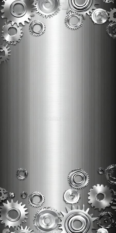Silver Metallic Background with Sleek Gears and Cogs Border, Industrial ...