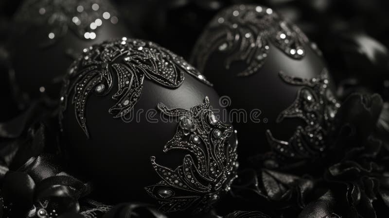 Silver Metallic and Black Easter Eggs on Dark Background. Happy Easter ...