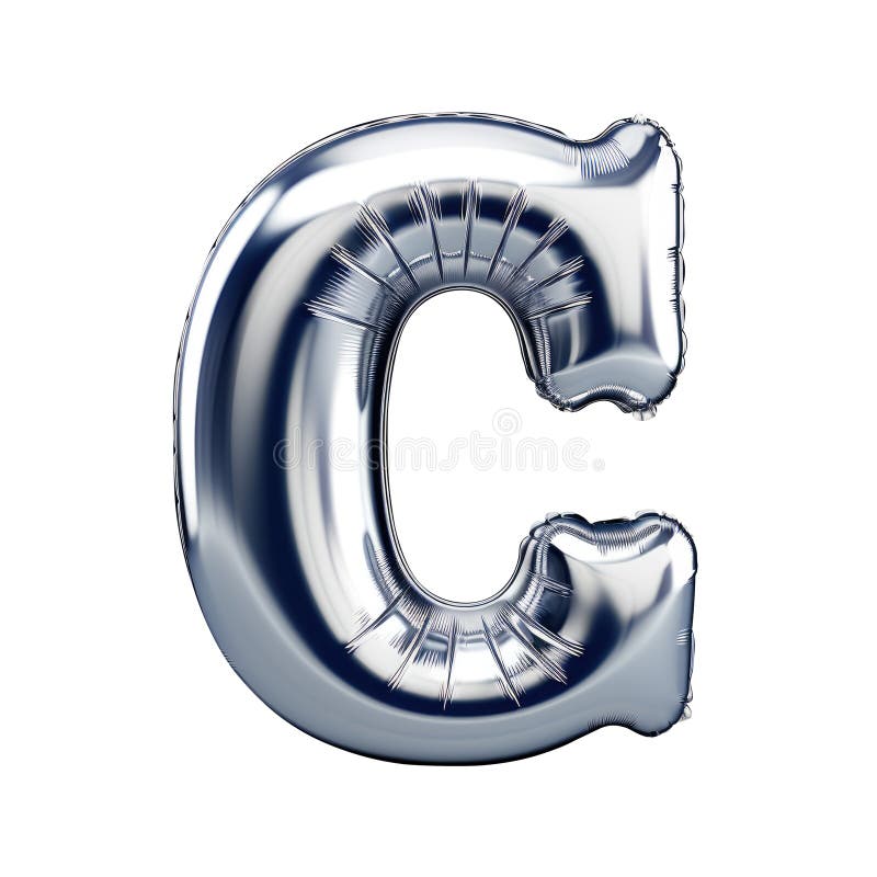 Silver Metallic C Alphabet Balloon Realistic 3D on White Background ...