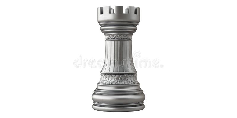 Silver Metallic Chess Rook Piece Isolated on Transparent Background ...