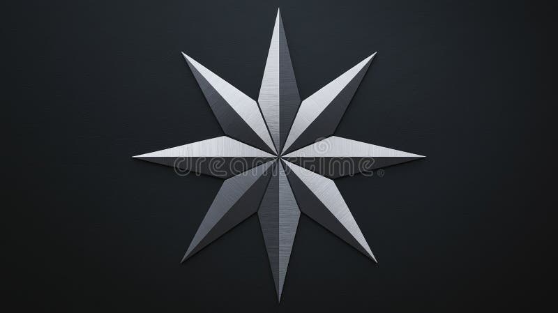 Silver Metallic Eight Point Star Symbol on Dark Black Textured ...