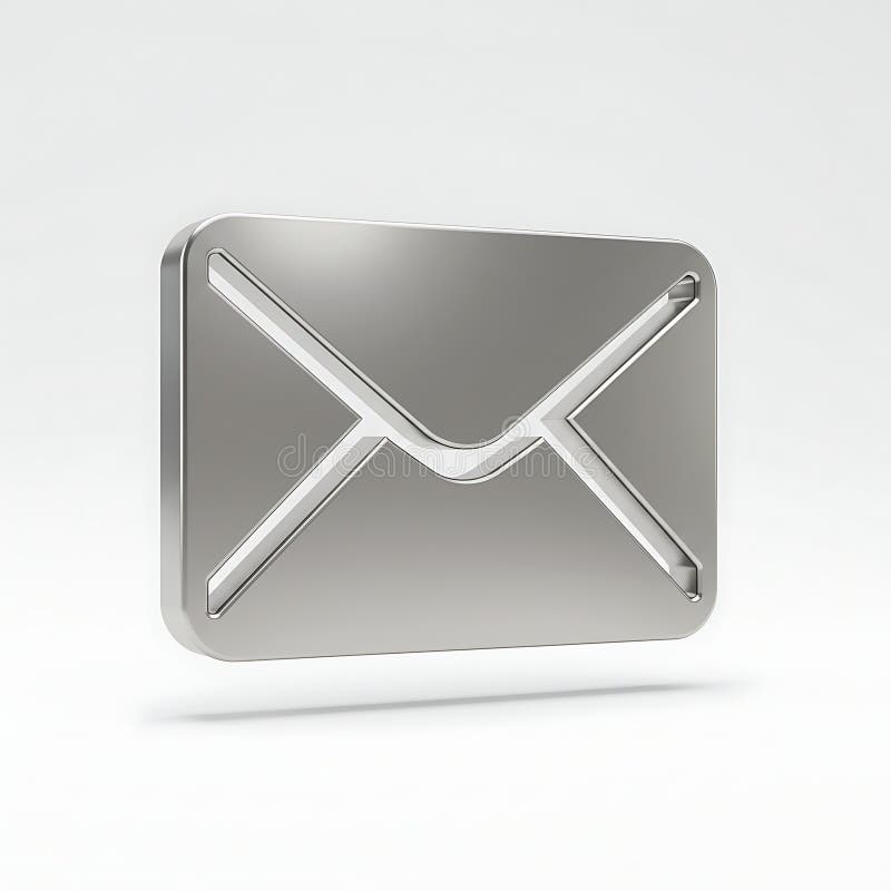 Silver Metallic Email Envelope Icon on White Background Stock ...