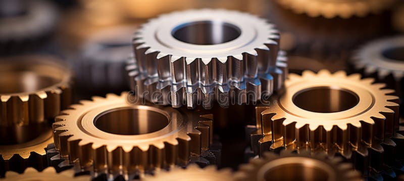 Silver Metallic Engine Gear Wheels Close Up on Industrial Background ...