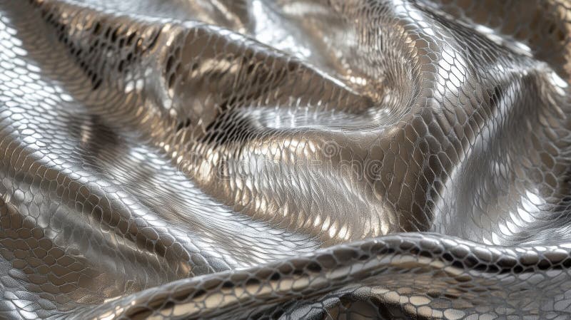 Silver Metallic Fabric Snake Skin Pattern Reflective Texture Stock ...