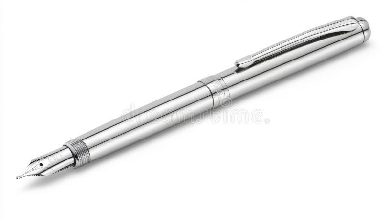 Silver Metallic Fountain Pen on White Background Stock Illustration ...