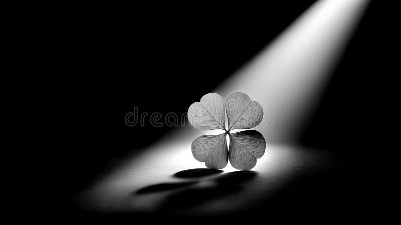 A Silver, Metallic Four-leaf Clover Stands Upright on a Textured Dark ...