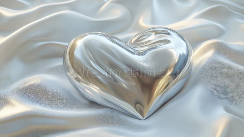 Silver Metallic Heart on White Silk Fabric Stock Illustration ...