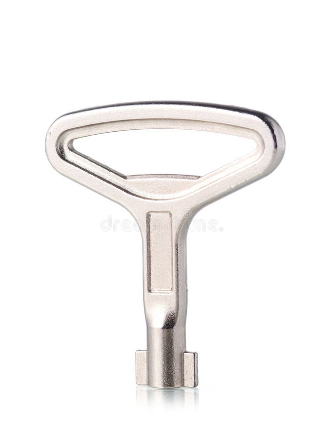 Silver Metallic Key Isolated on a White Background with a Reflection at ...
