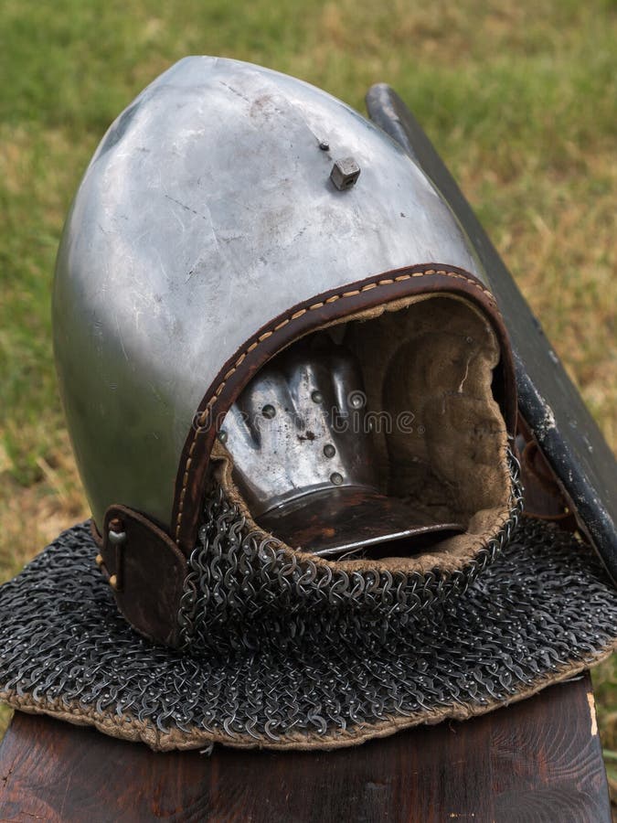 Knight Skull Helmet and Chainmail Stock Photo - Image of defending ...