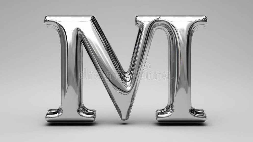 Silver Metallic Letter M 3D Render Stock Illustration - Illustration of ...