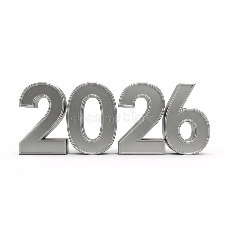 Silver Metallic Numbers 2026, Symbolizing the Upcoming Year Stock ...