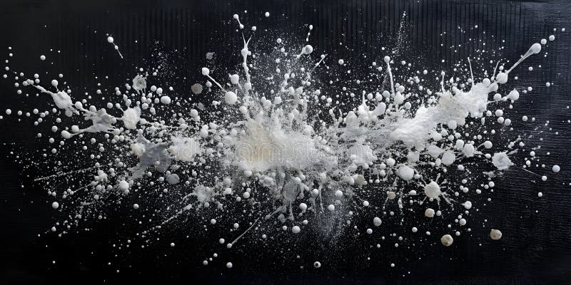 Silver Metallic Paint Splatter Effect on a Black Canvas Stock ...