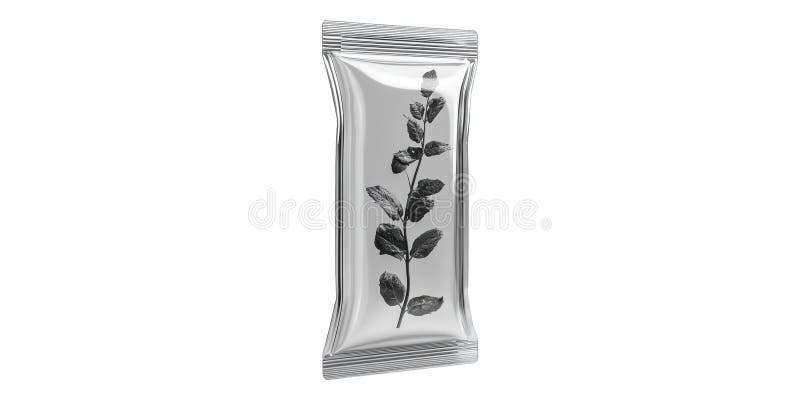 Silver Metallic Sachet with Leaf Design Isolated on Transparent ...