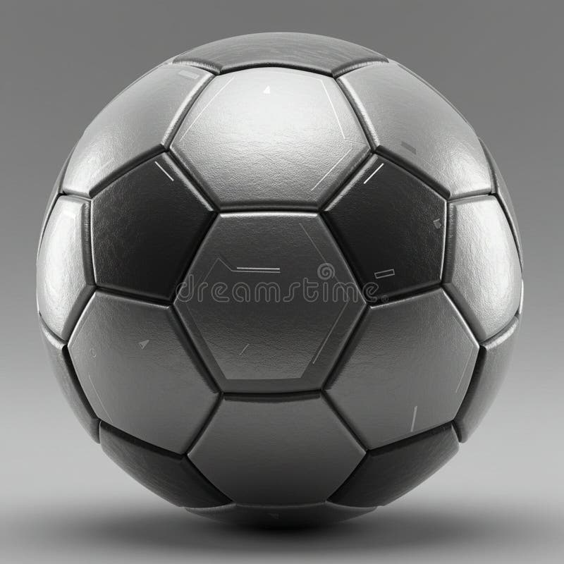 Silver Metallic Soccer Ball with a Glossy Finish, Featuring Pentagonal ...