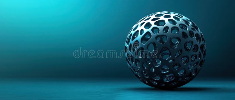 COMPLEX ORGANIC PATTERNED SILVER SPHERE RESTING on BLUE SURFACE Stock ...
