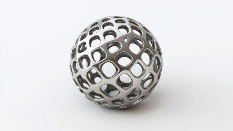Silver Metallic Sphere with Geometric Perforated Pattern on White ...