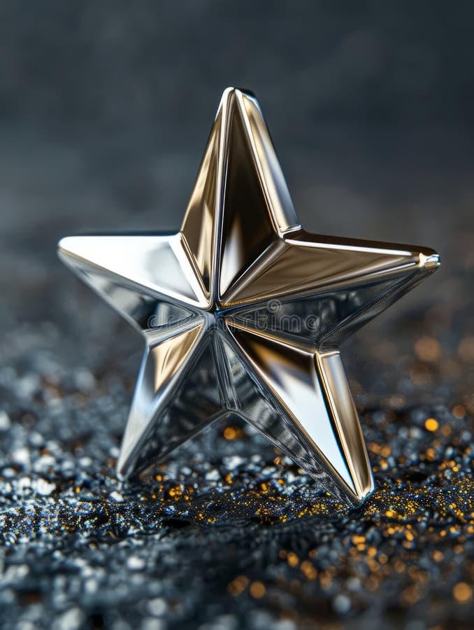 Silver Metallic Star Standing on Glittery Surface Stock Image - Image ...