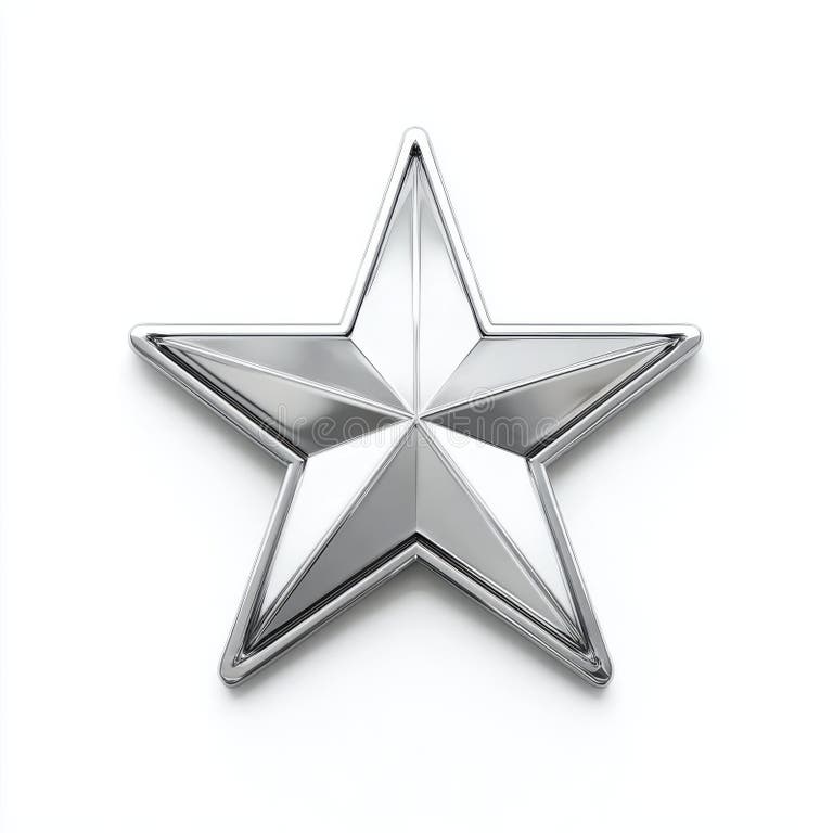 Silver Metallic Star on White Background 3D Beveled Design Stock ...