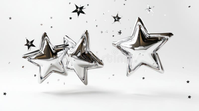 Silver Metallic Stars Floating on White Background Stock Photo - Image ...