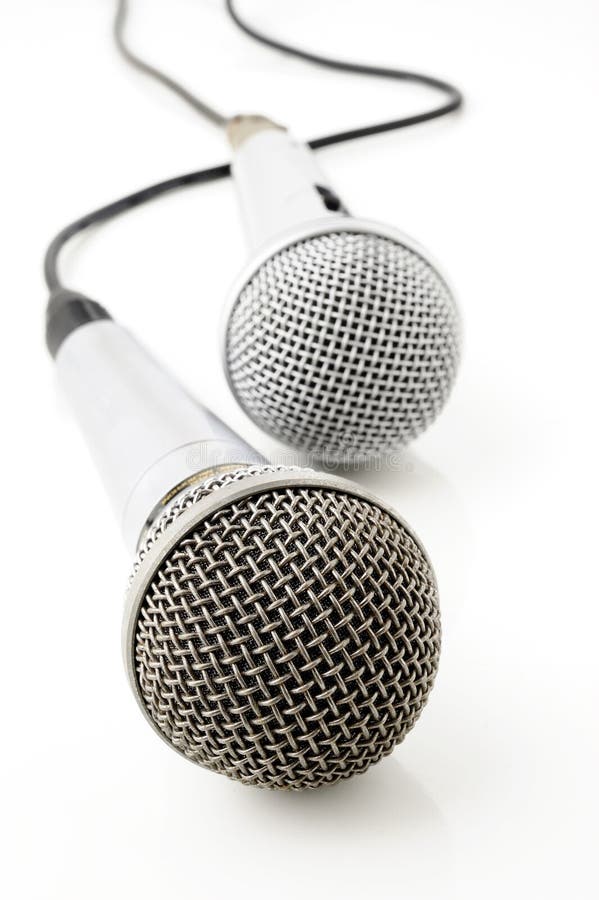 Silver Microphone with Black Wire Stock Image - Image of interview ...