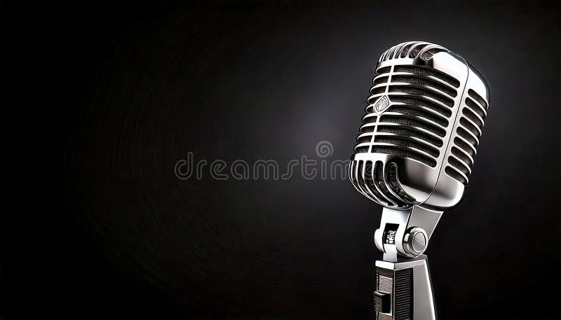 Silver Microphone Stands Ready on Black Backdrop Stock Illustration ...