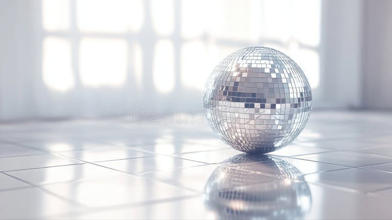 Silver Mirror Disco Ball on Reflective Surface Creates Soft Light ...