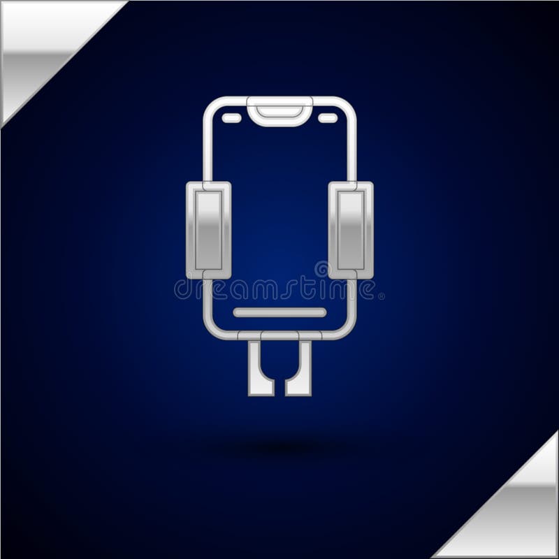 Silver Mobile Phone Holder Icon Isolated on Dark Blue Background ...