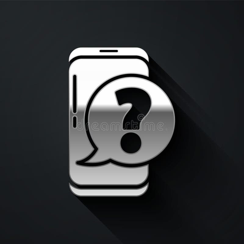 Silver Mobile Phone with Question Icon Isolated on Black Background ...