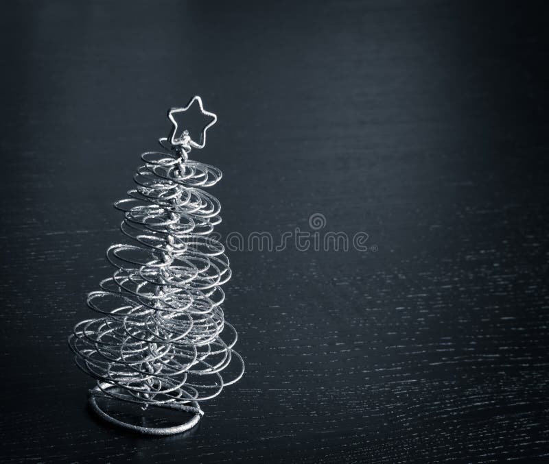 Silver Modern Christmas Tree on Wood Table Stock Photo - Image of ...