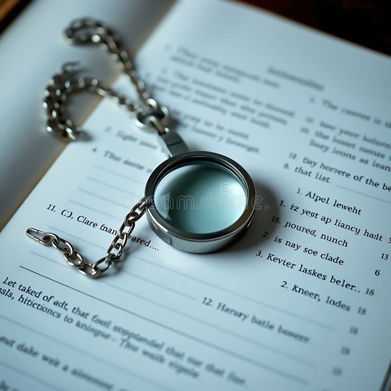 A Silver Monocle with a Chain Resting on an Open Ledger Stock ...