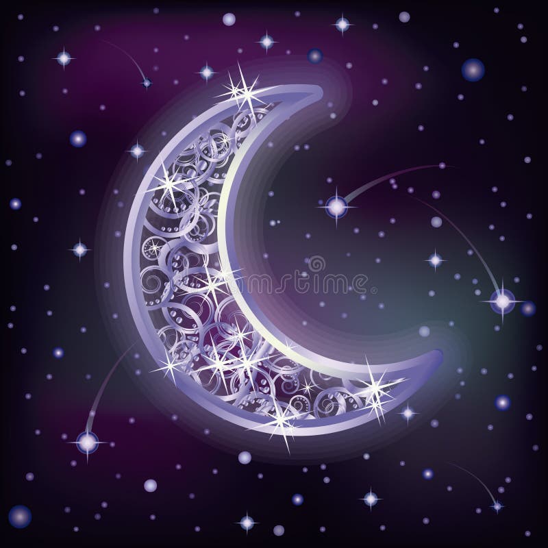 Silver Moon and Night Starry Sky, Vector Stock Vector - Illustration of ...
