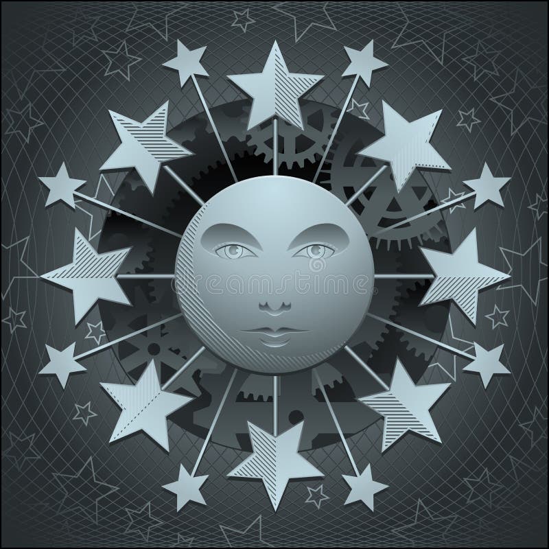 Silver Moon and Stars on Dark Blue Background Stock Vector ...