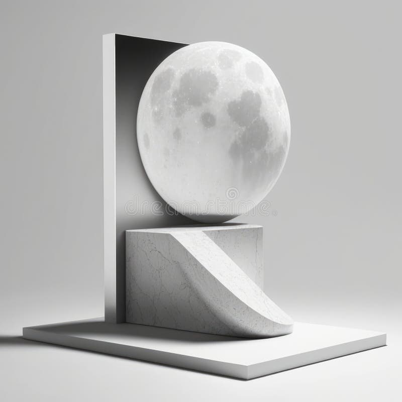 Silver Moon and a White Marble Podium, Empty Showcase for Packaging ...