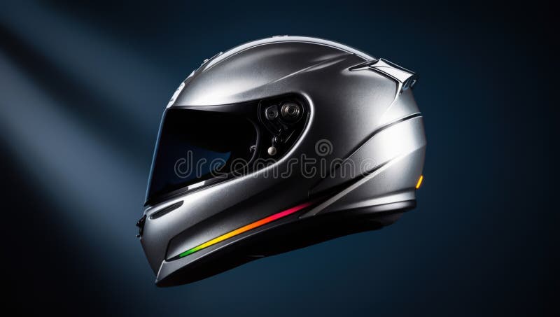 Silver Motorcycle Helmet Presenting Modern Design on Dark Background ...