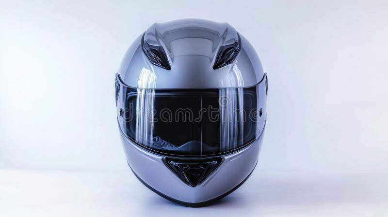 Silver Motorcycle Helmet with Visor on White Background Stock ...