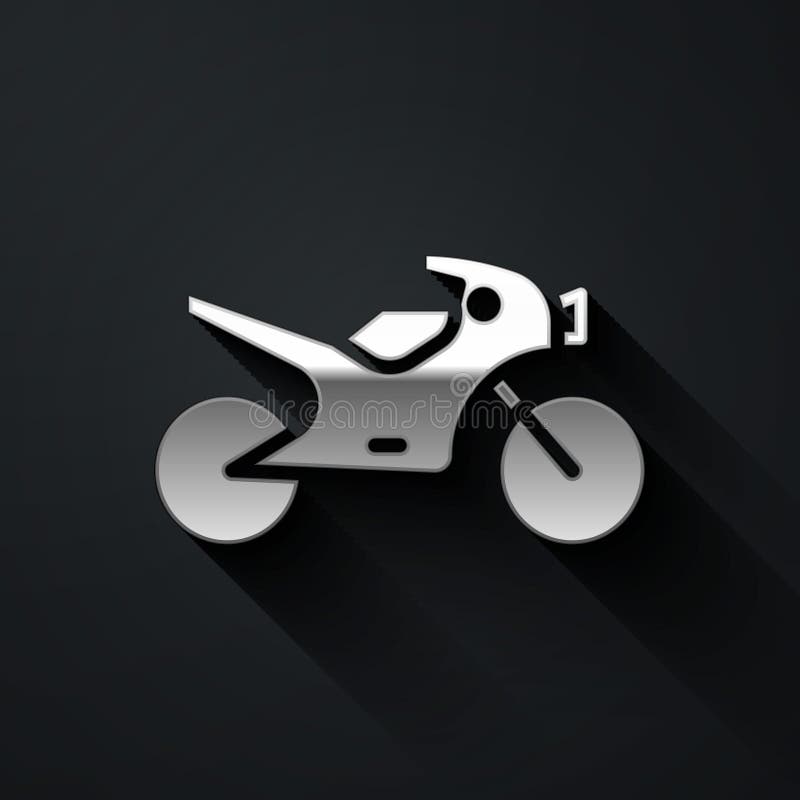 Silver Motorcycle Icon Isolated on Black Background. Long Shadow Style ...