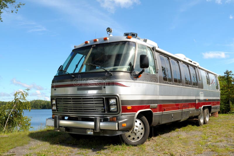 Silver Motorhome stock photo. Image of lake, round, coach - 15996932