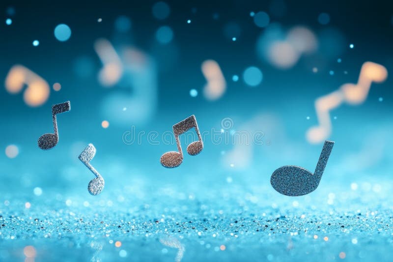 Silver Music Notes Floating on a Sparkling Turquoise Background ...