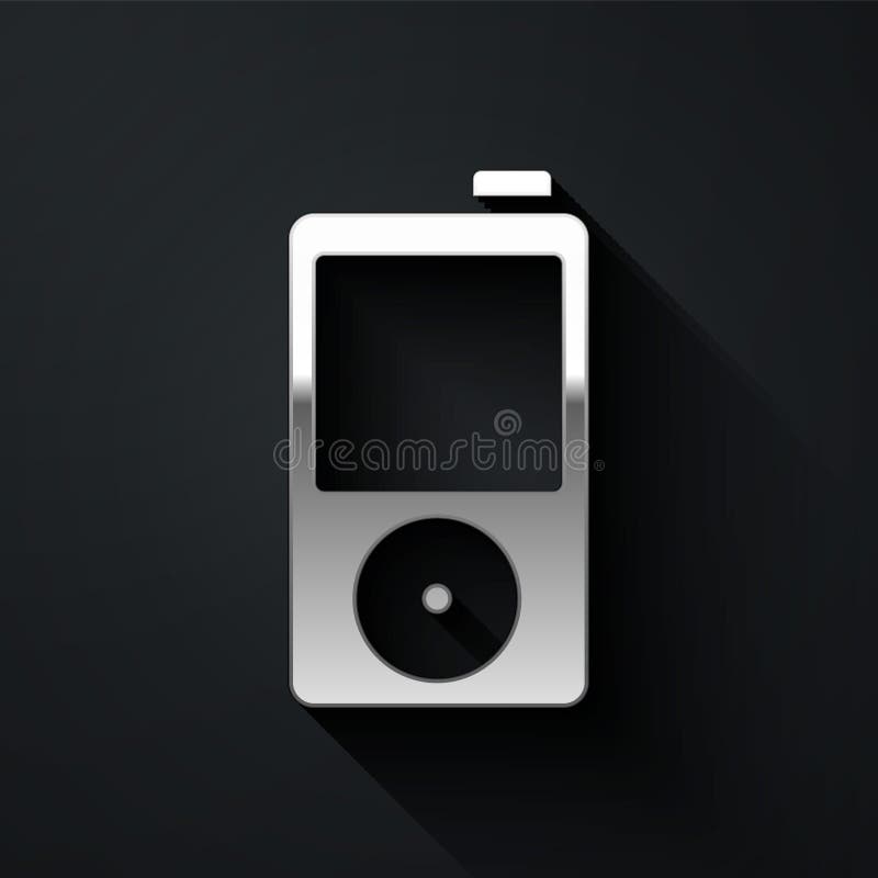 Silver Music Player Icon Isolated on Black Background. Portable Music ...