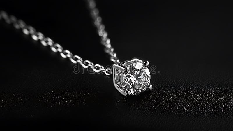 Silver Necklace with a Diamond Pendant Stock Image - Image of chain ...