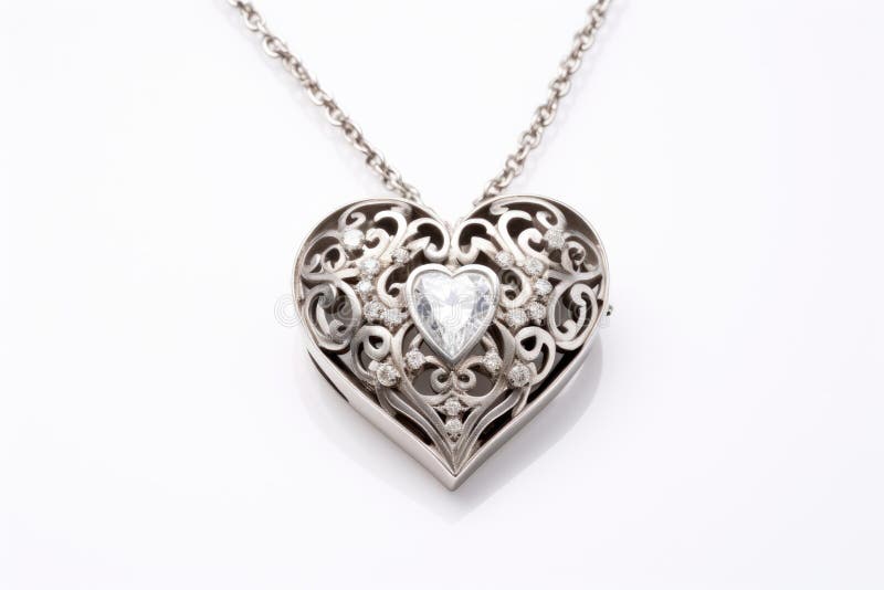 Silver Necklace in the Shape of Heart on White Background Stock ...