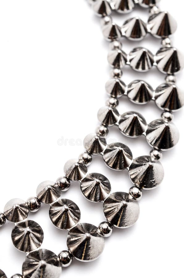 Silver Necklace Studded Closeup on a White Background Stock Image ...