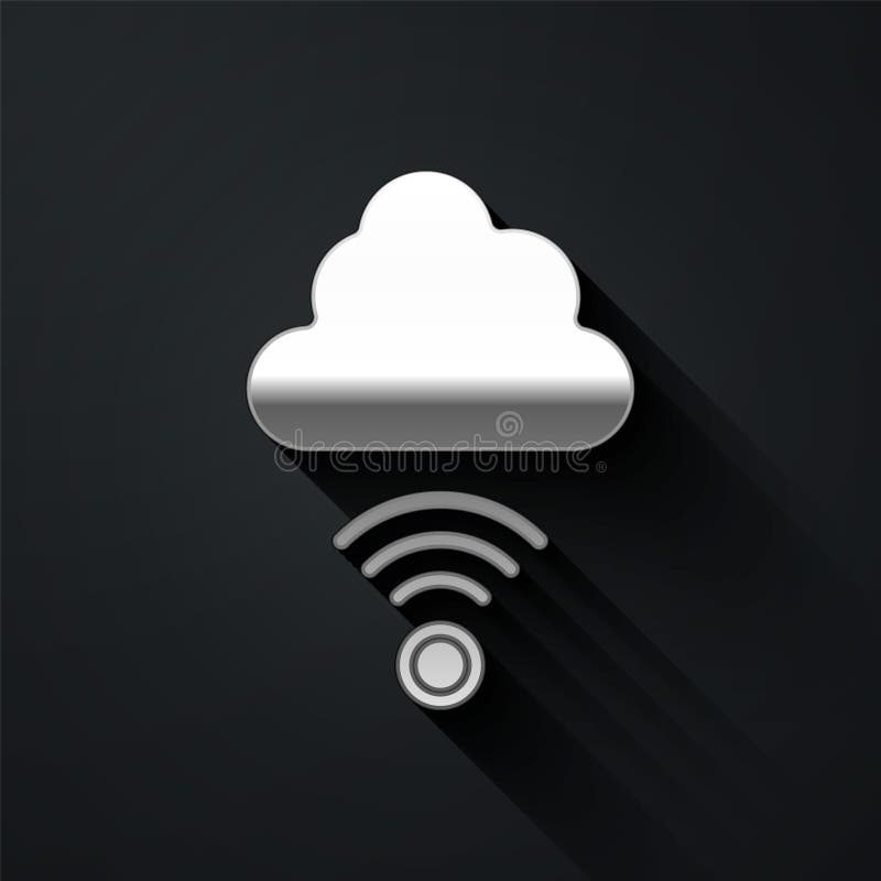 Silver Network Cloud Connection Icon Isolated on Black Background ...