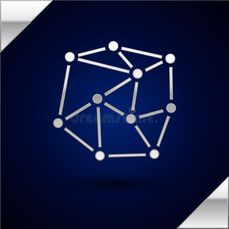Silver Neural Network Icon Isolated on Dark Blue Background. Artificial ...