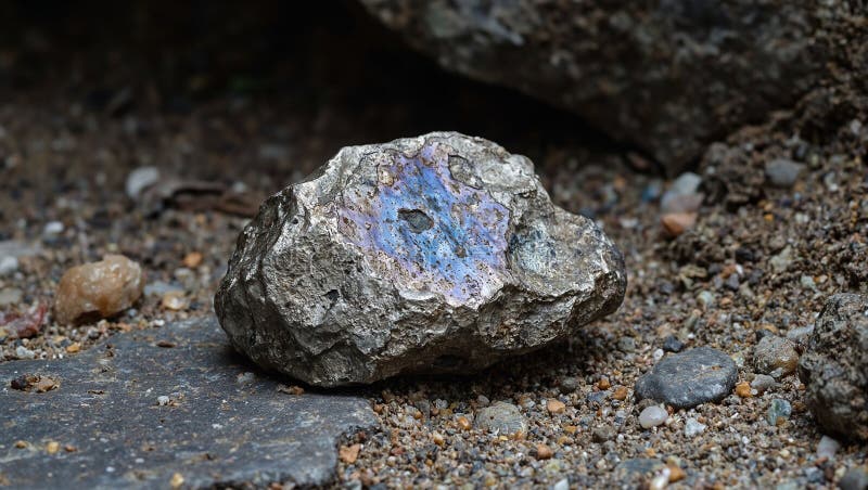 Silver Nugget with Iridescent Sheen on Rock in Cave Stock Illustration ...