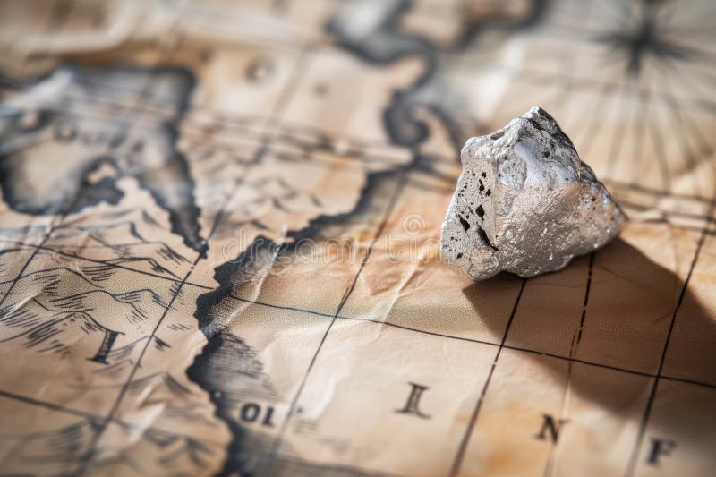 A Silver Nugget on a Map, Marking a Treasure Spot Stock Image - Image ...