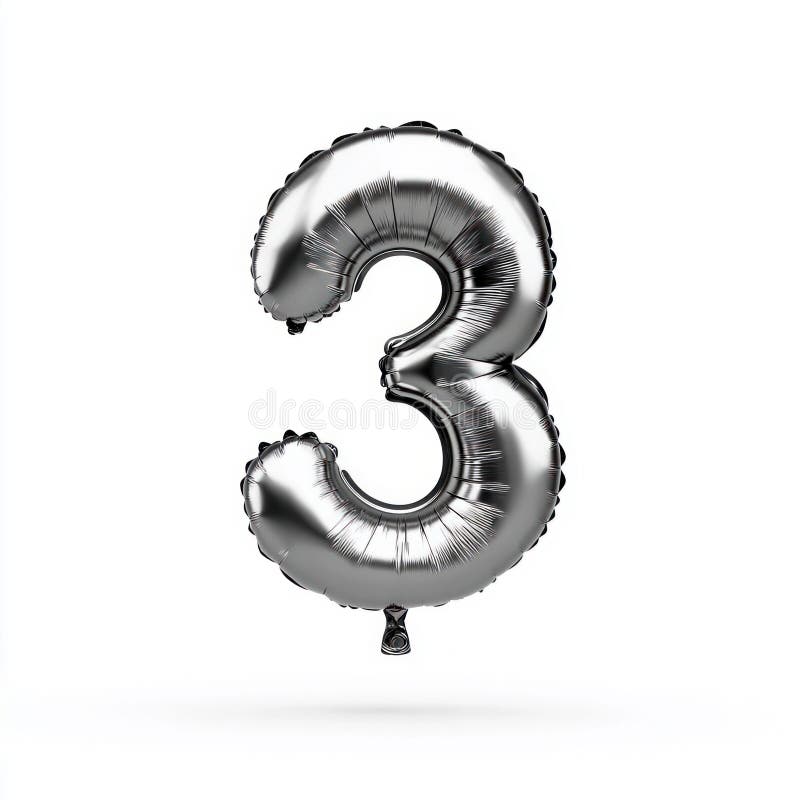 Silver Number 3 Balloon Isolated on White Background Stock Illustration ...