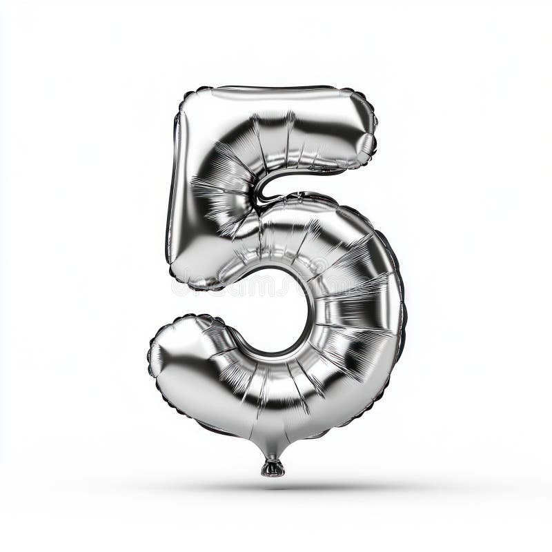 Silver Number 5 Balloon Isolated on White Background Stock Illustration ...