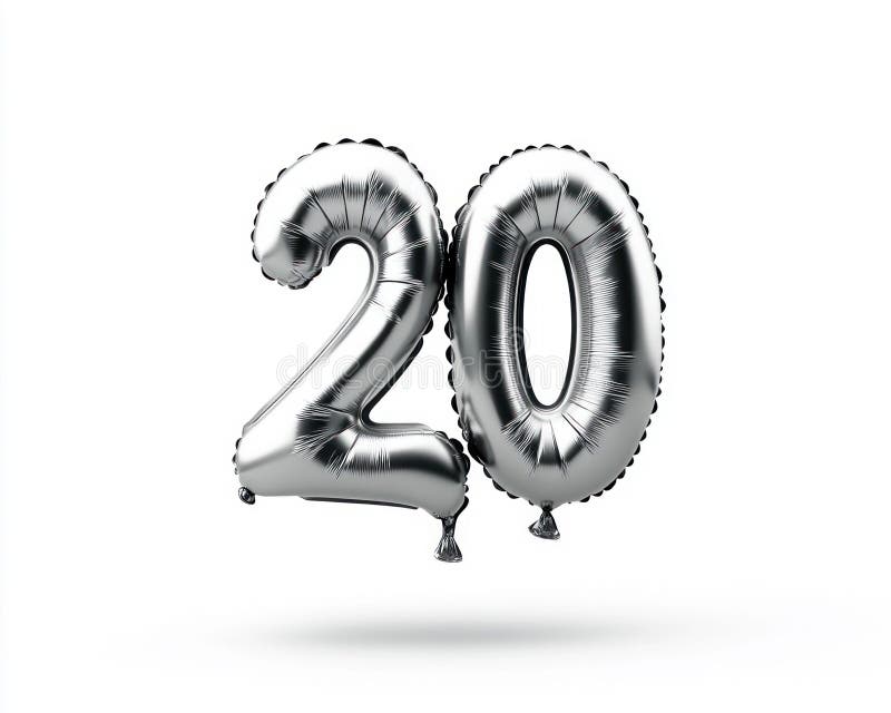 Silver Number 20 Balloons Isolated on White Background Stock ...